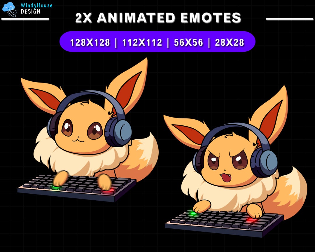2x Animated Twitch Emote Eevee Typing Keyboard, Eevee Playing Game ...