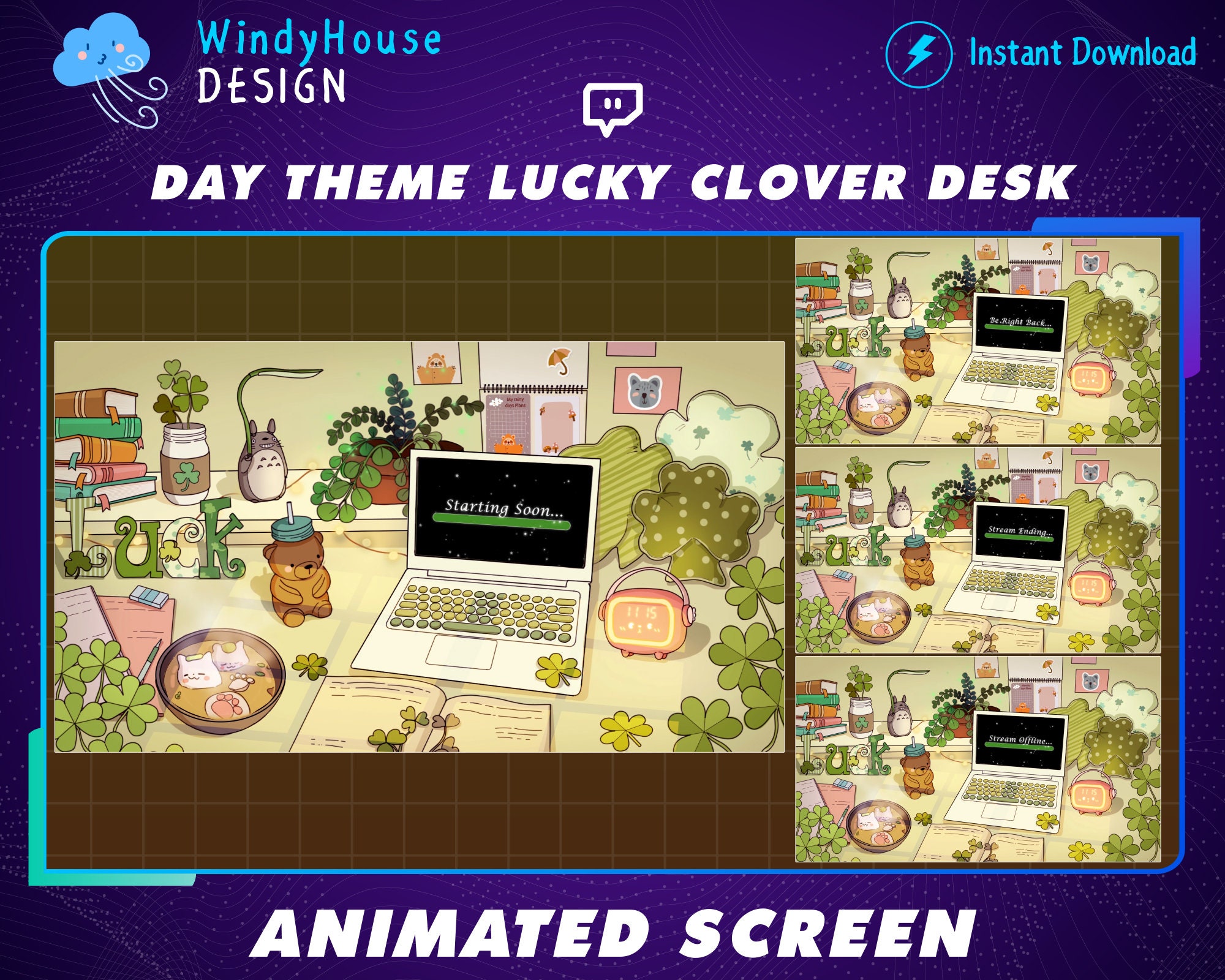 Cozy Twitch Overlay Stream Screen Clover Lofi Desk Stream - Etsy