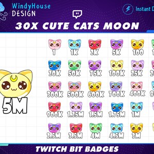 30x Cute Cats Moon Twitch Bit Badges / Complete Twitch Bit Badges Set ...