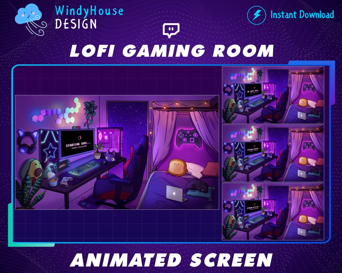 Animated Gaming Room Twitch Streaming Screens, Cozy Bed Room Twitch ...