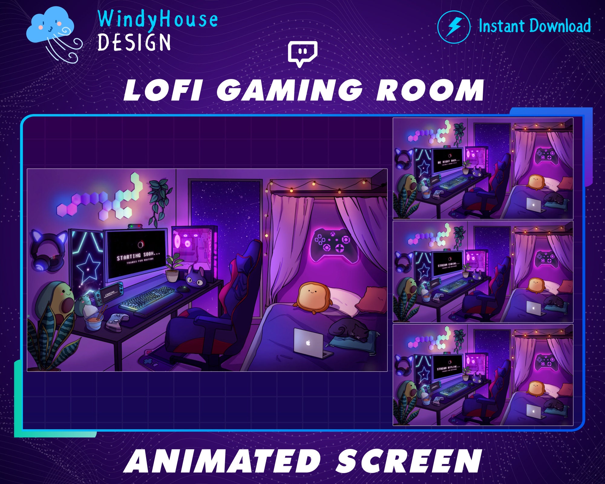 Animated Gaming Room Twitch Streaming Screens, Cozy Bed Room Twitch ...