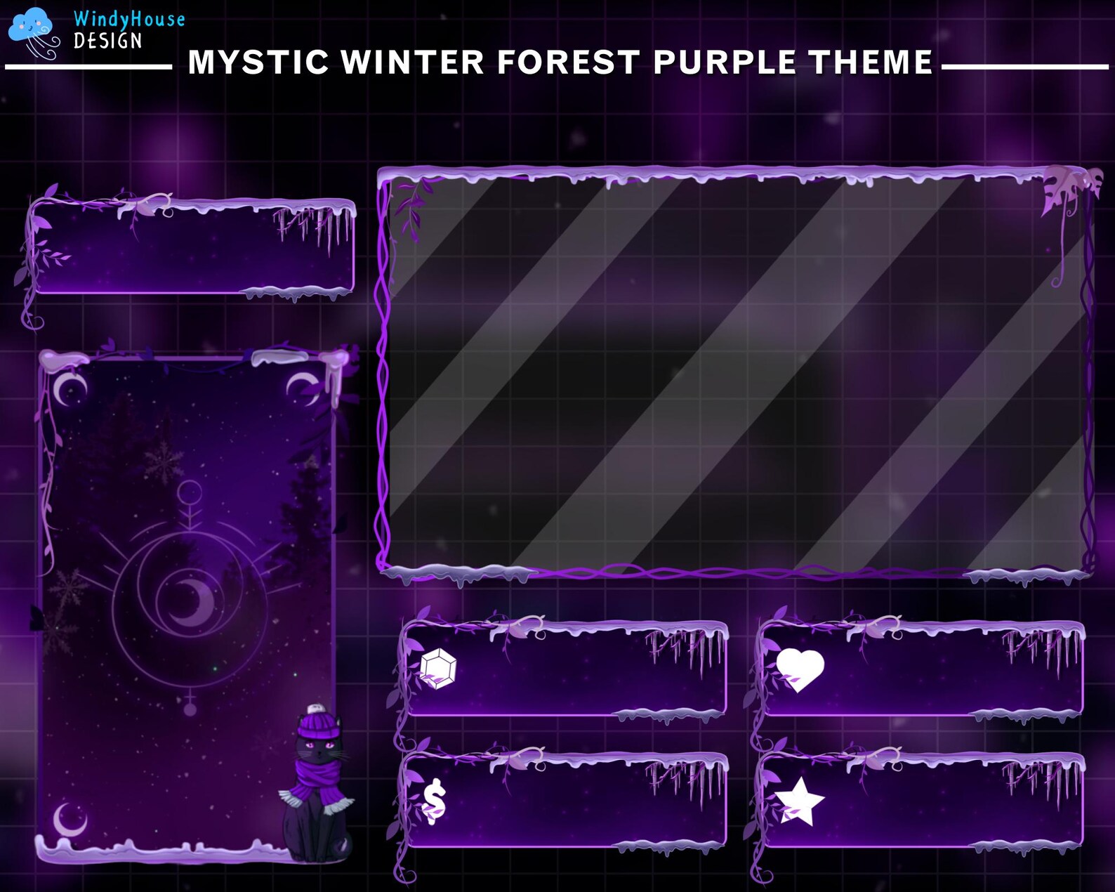 Animated Mystic Winter Forest Stream Package, Purple Witch Desk Twitch ...