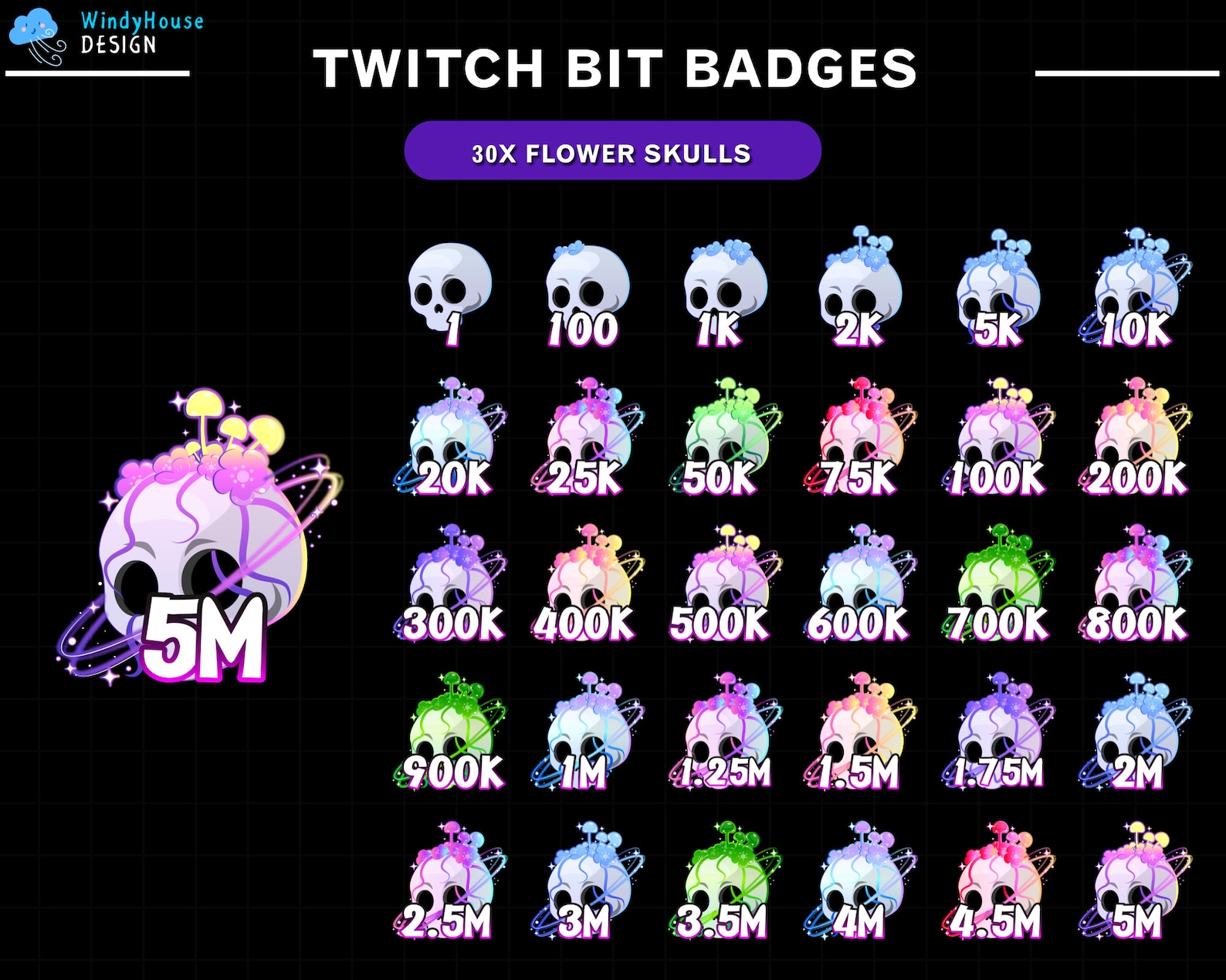 30x Cute Skull Twitch Bit Badges / Complete Twitch Bit Badges - Etsy