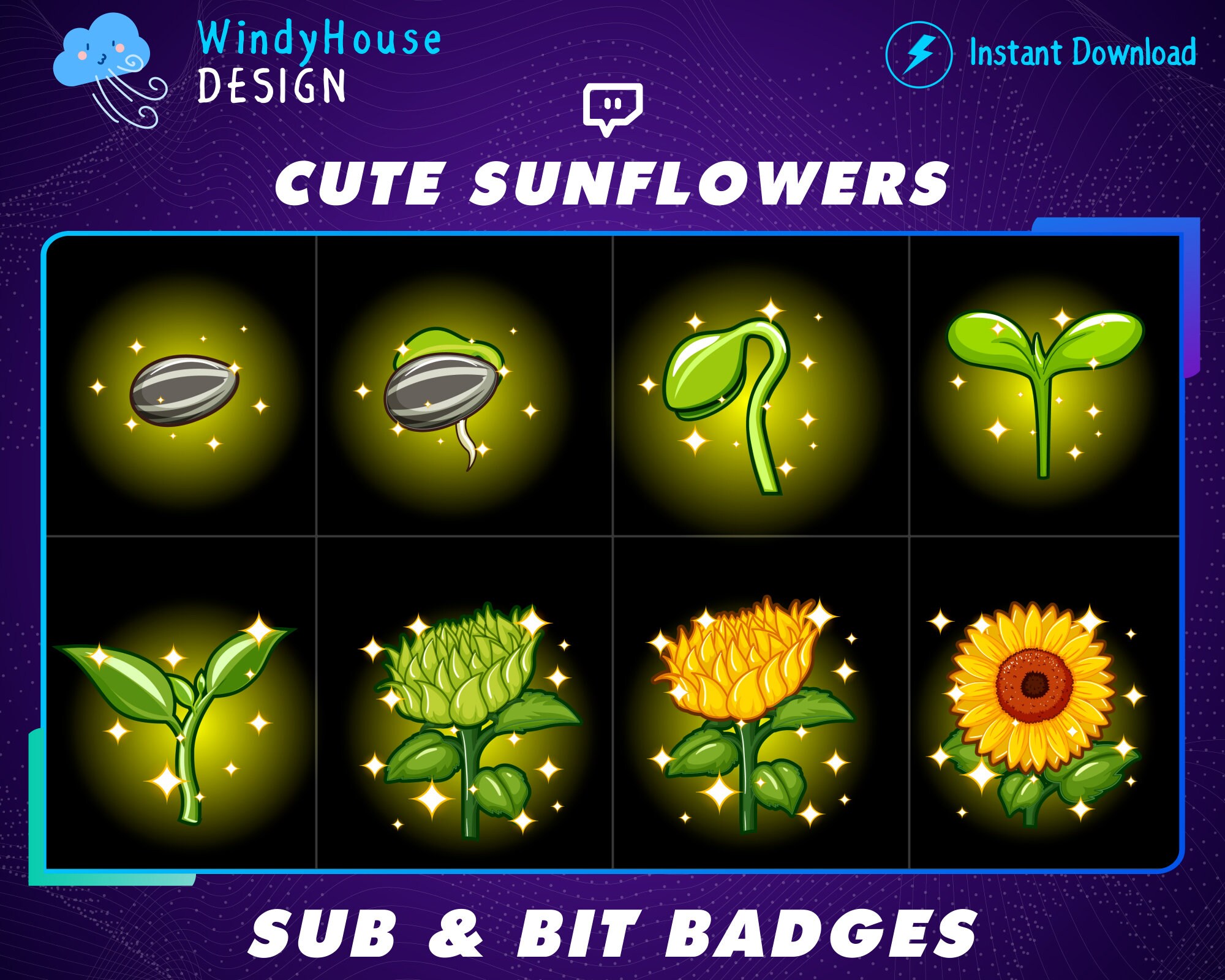 Sunflowers Twitch Sub Badges, Bit Badges, Cute Sub Badges, Kawaii ...