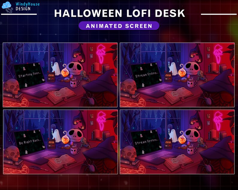 Animated Twitch Screens Halloween Lofi Desk , Halloween Room Stream ...