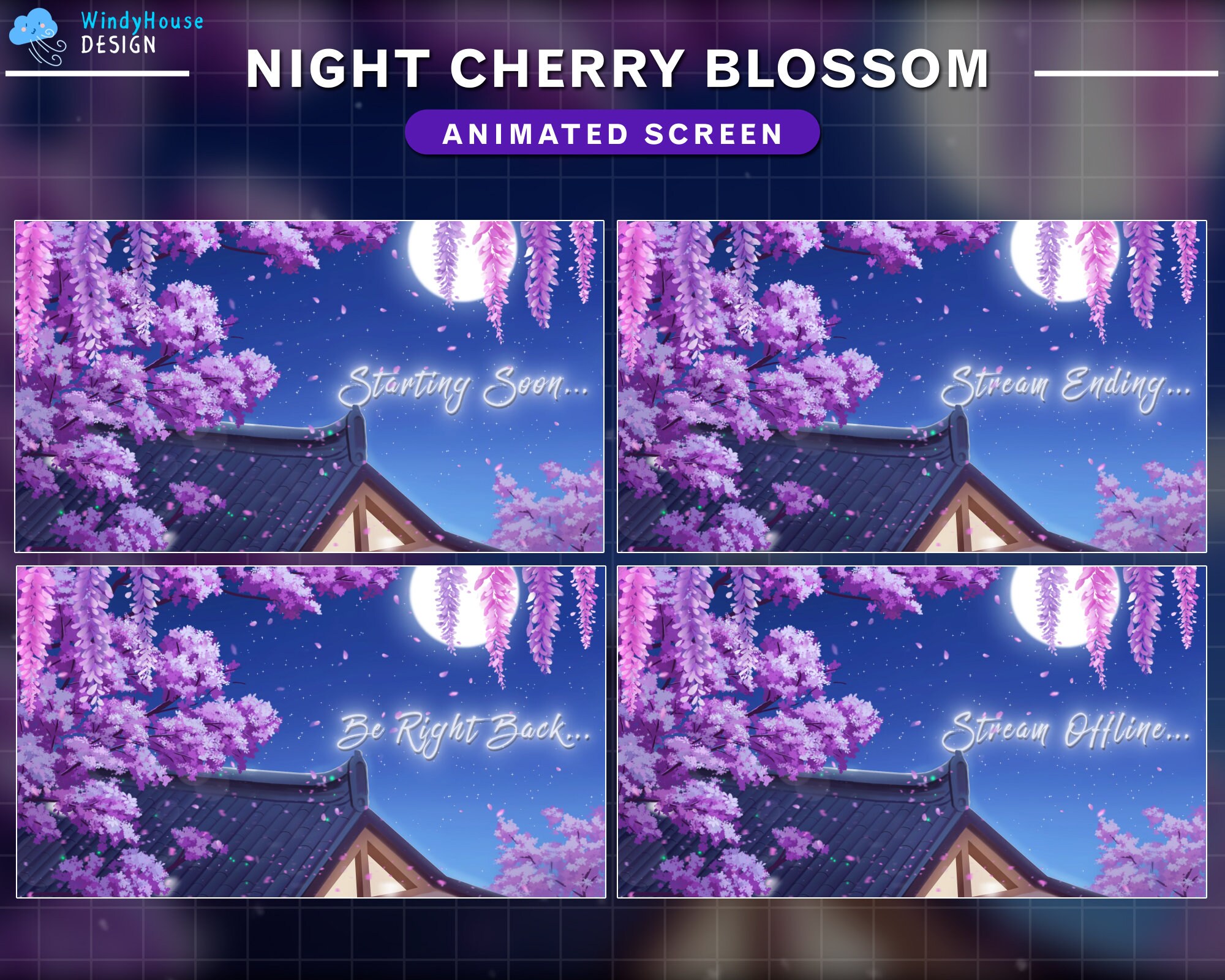 Animated Stream Screens Cherry Blossom on the Roof, Animated Twitch ...