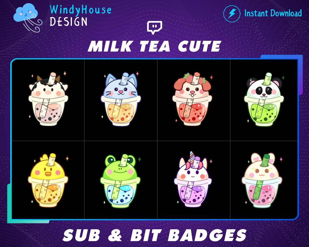 Kawaii Milk Tea Twitch Sub/bit Badges, Colorful Tea Twitch Sub Badge ...