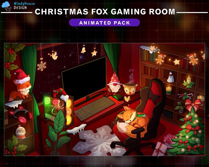 Animated Stream Package Christmas Fox Gaming Room, Cute Fox Twitch ...