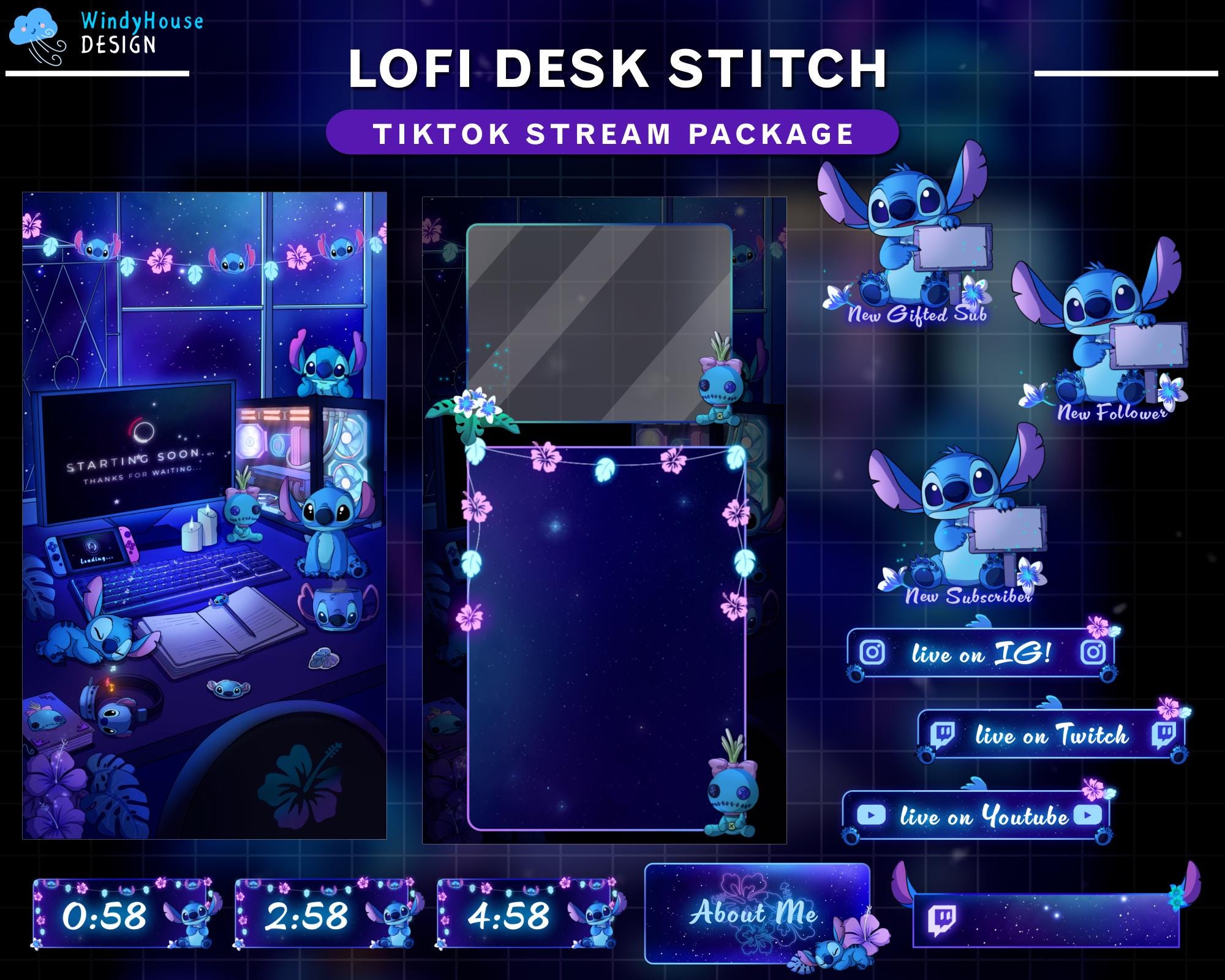 Animated Lo-fi Stitch Stream Package: Cozy Game Room Overlay - Etsy