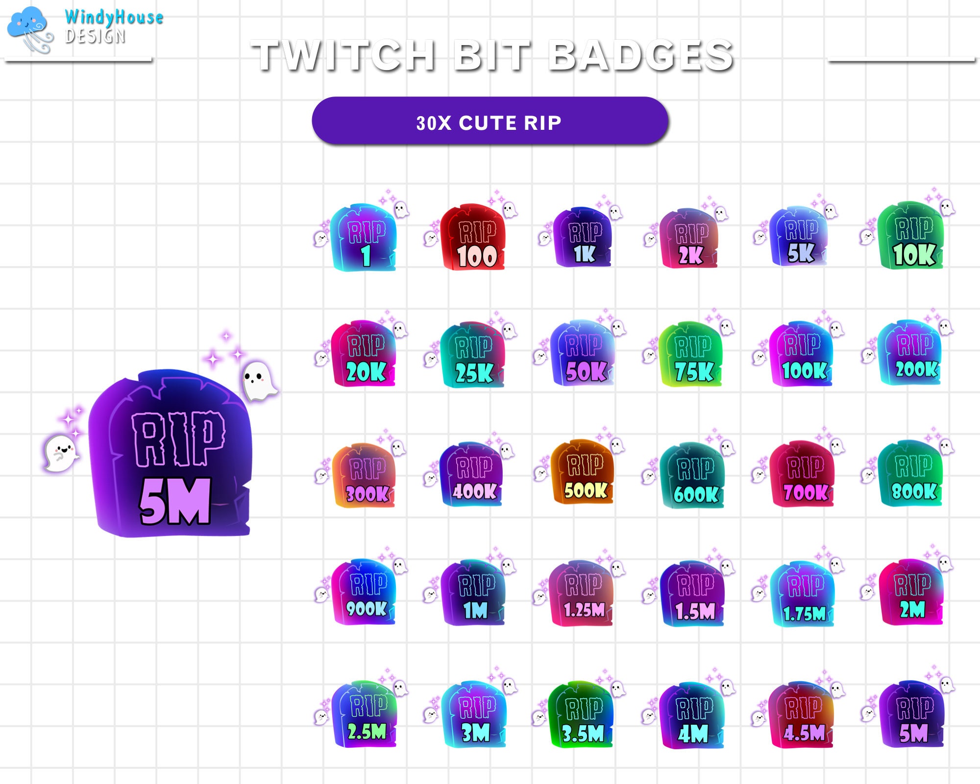 30x RIP Twitch Bit Badges / Complete Twitch Bit Badges Set/ Twitch Tier ...