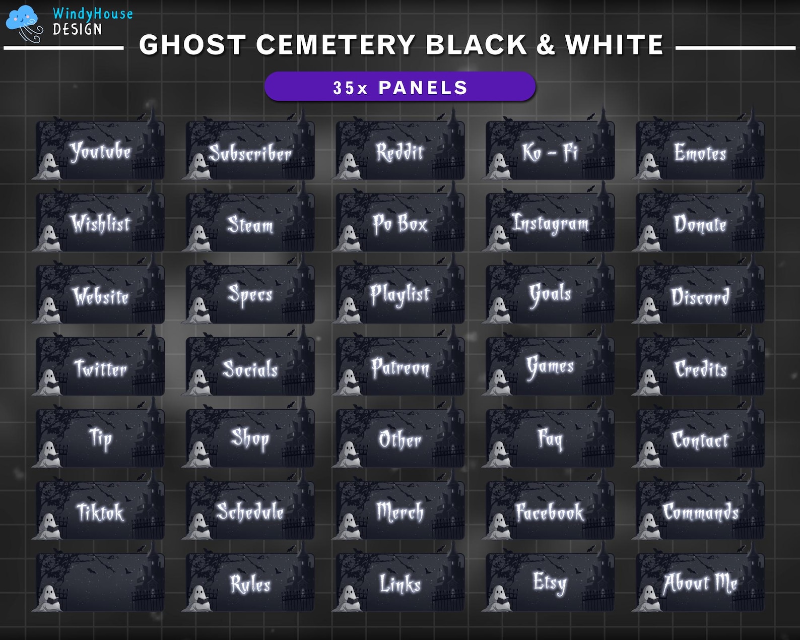 Animated Stream Package Cemetery Ghost Black White, Halloween Twitch ...
