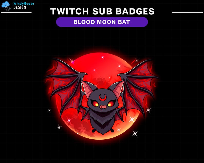 Blood Moon Devil Bat Twitch Sub Badges/ Bat Twitch Sub Badges Set/ Moon ...