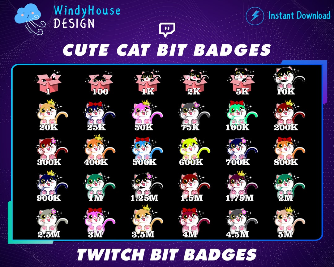 30x Cute Cat Twitch Bit Badges, Kitty Cat Twitch Bit Badges Set, Twitch ...