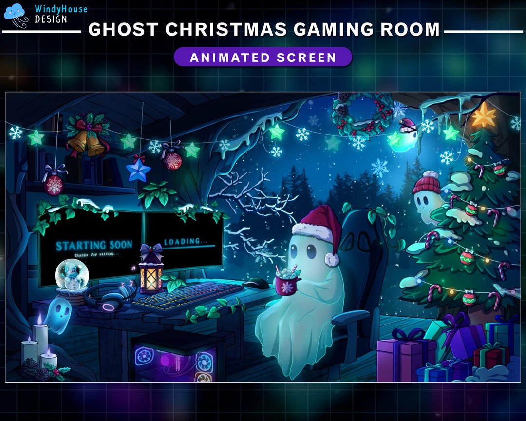 Animated Ghost Christmas Stream Screens, Cozy Winter Room Twitch ...
