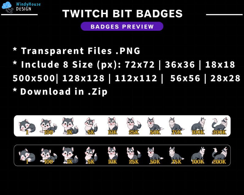 Wolf Twitch Sub Bit Badges/ Wolf Twitch Sub Badges Set/ Elemental Wolf ...