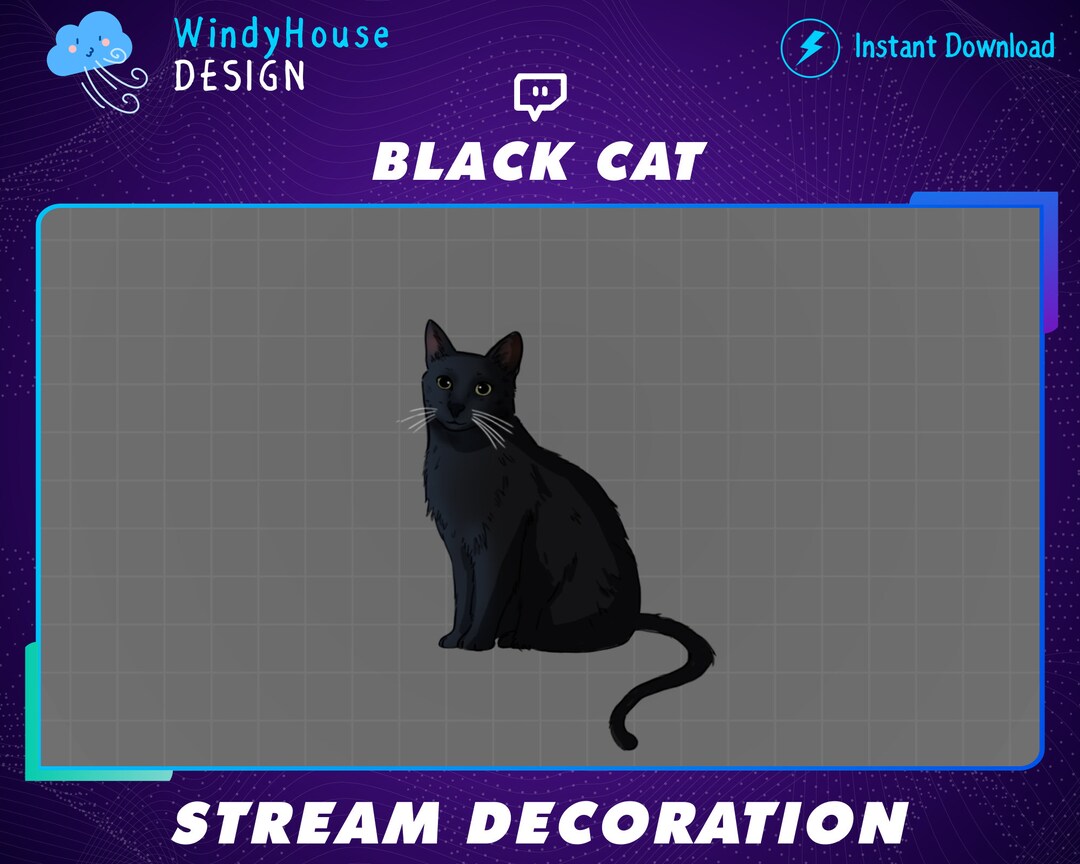 Animated Black Cat Stream Decoration, Cute Cat Twitch Overlay - Etsy