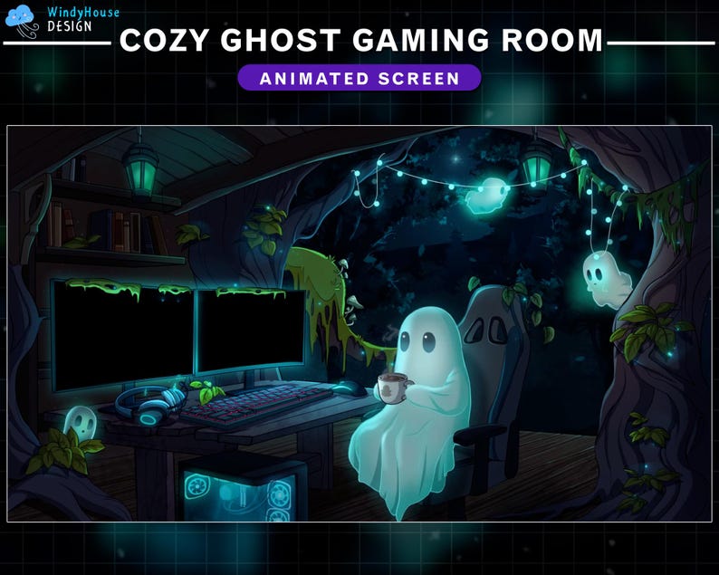 Animated Cozy Ghost Forest Gaming Room Twitch Stream Screens, Halloween ...