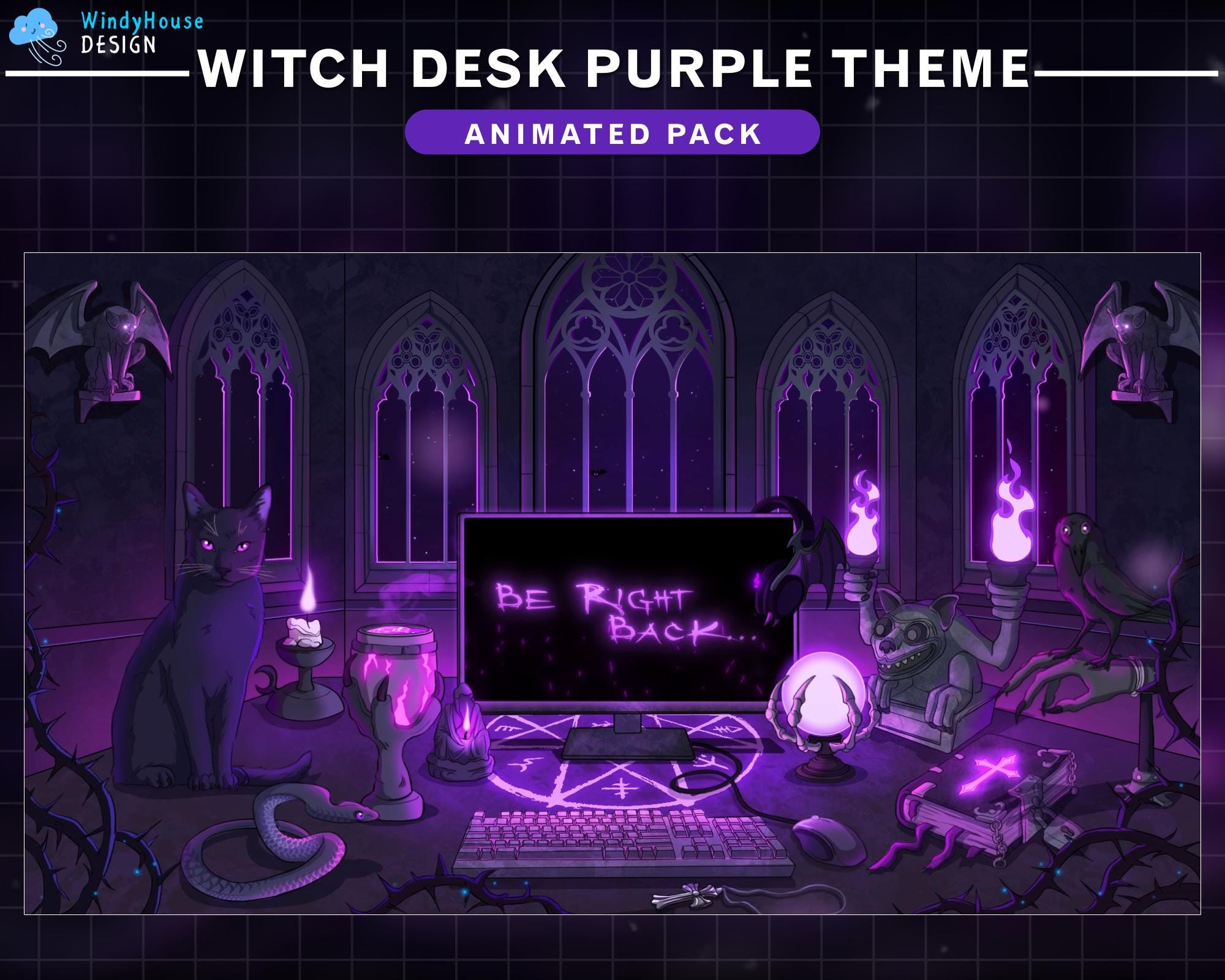 Animated Witch Desk Purple Stream Package, Halloween Gothic Twitch ...