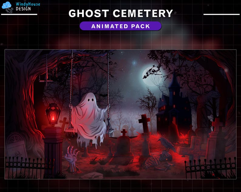 Animated Stream Package Cemetery Ghost , Halloween Twitch Overlay ...