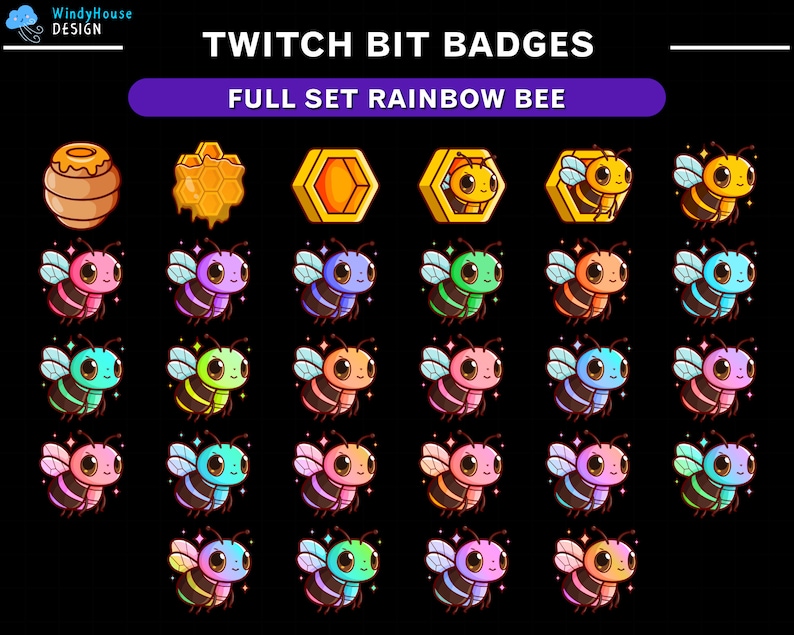Full Set Twitch Sub Bit Badges Honey Bees, Bee Twitch Badges, Complete ...