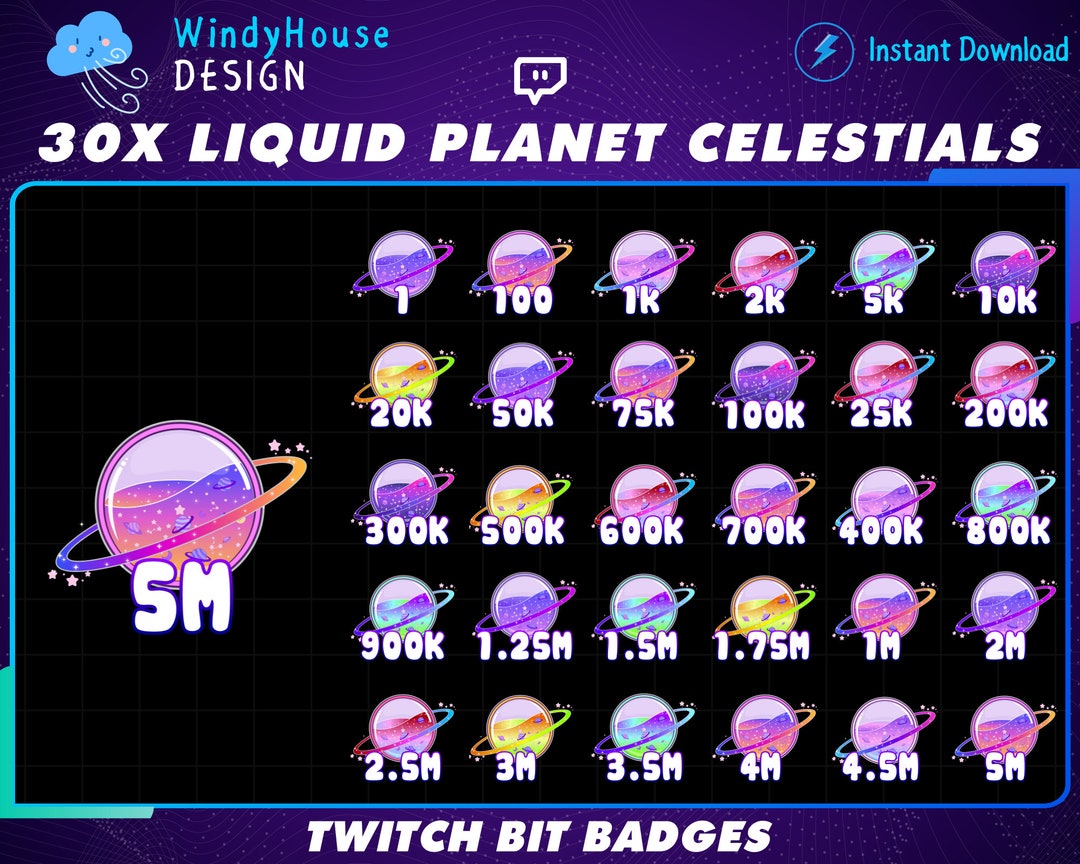 Twitch Planet Sub Bit Badges / Cosmic Sparkle Planet Collection ...