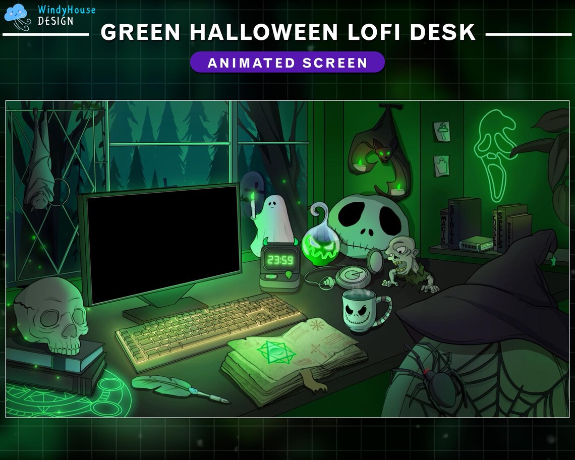 Animated Stream Screen Halloween Desk With Green Theme , Animated ...