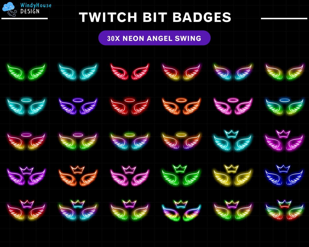 30x Neon Wings Angels Twitch Bit Badges, Colorful Wings Sub Badges for ...