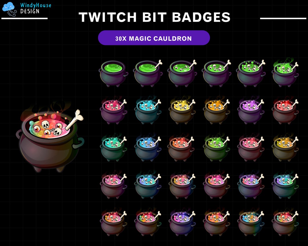 Set of 30 Magic Cauldron Twitch Bit Badges, Skull Sub Badges for ...