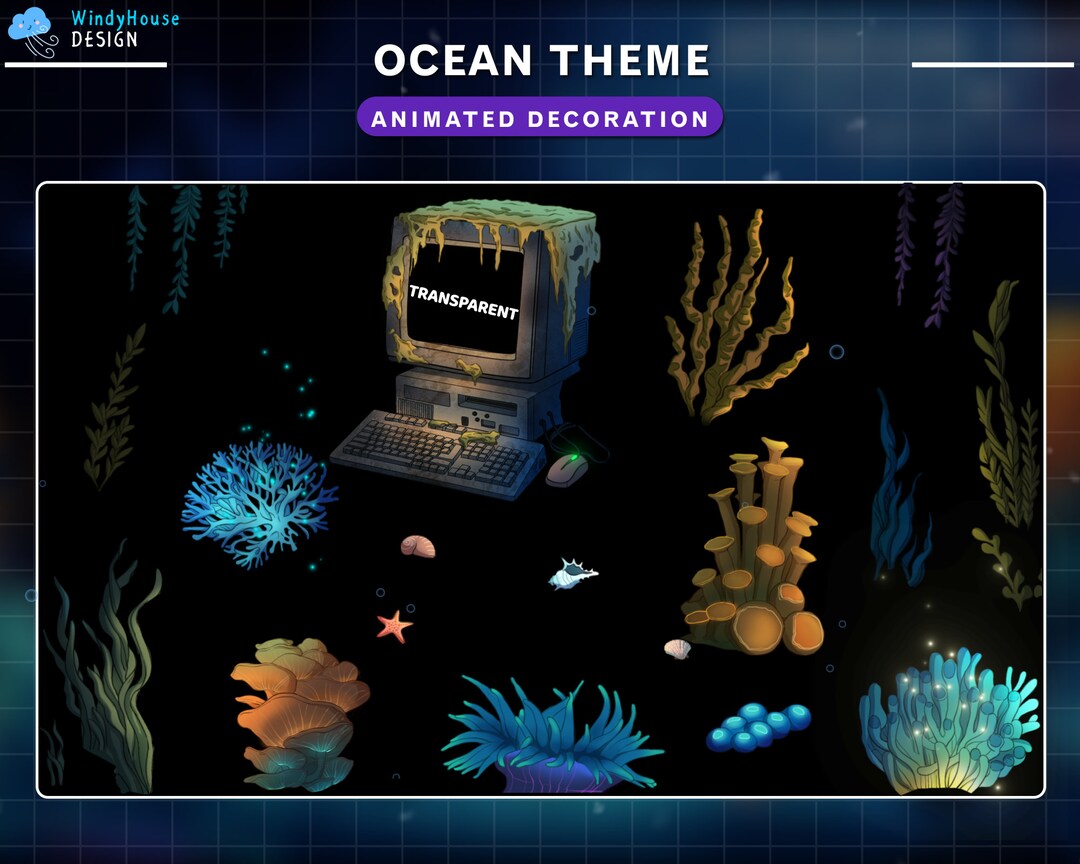20x Animated Ocean Theme Stream Decoration, Summer Twitch Overlay ...