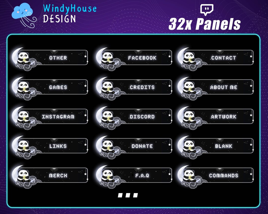 Panda Twitch Panel/ Celestial Night Overlays, Streamer Graphics, Moon ...