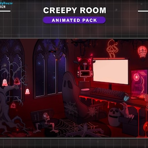 Animated Twitch Full Package Creepy Room, Halloween Room Stream Screens ...