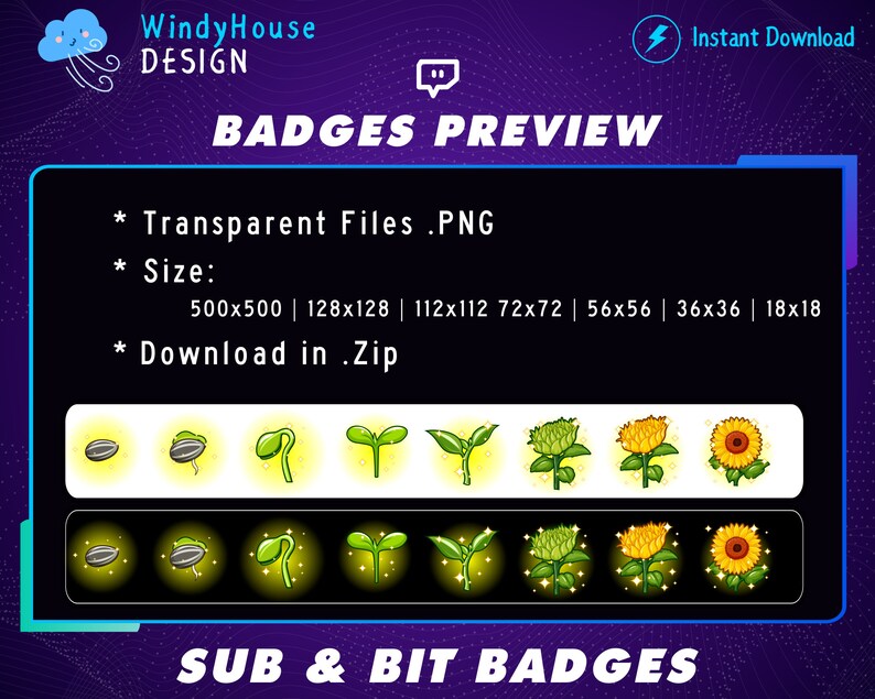 Sunflowers Twitch Sub Badges, Bit Badges, Cute Sub Badges, Kawaii ...
