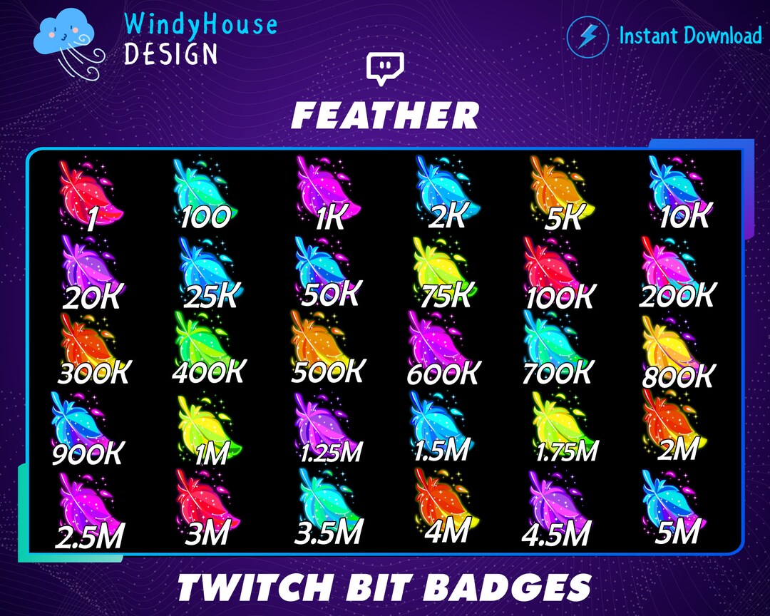 30x Feather Twitch Bit Badges / Complete Twitch Bit Badges Set/ Cute ...