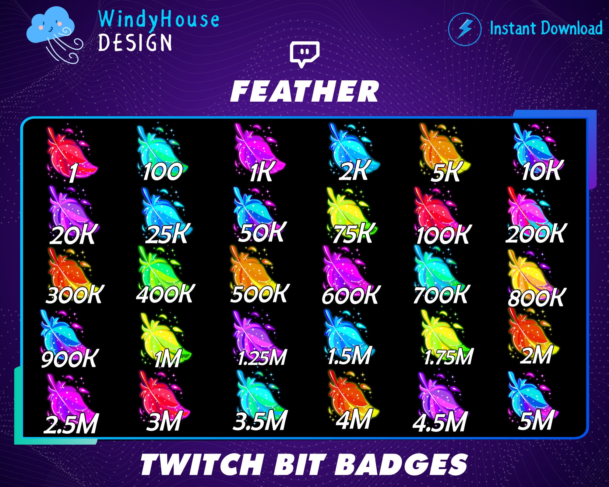30x Feather Twitch Bit Badges / Complete Twitch Bit Badges - Etsy
