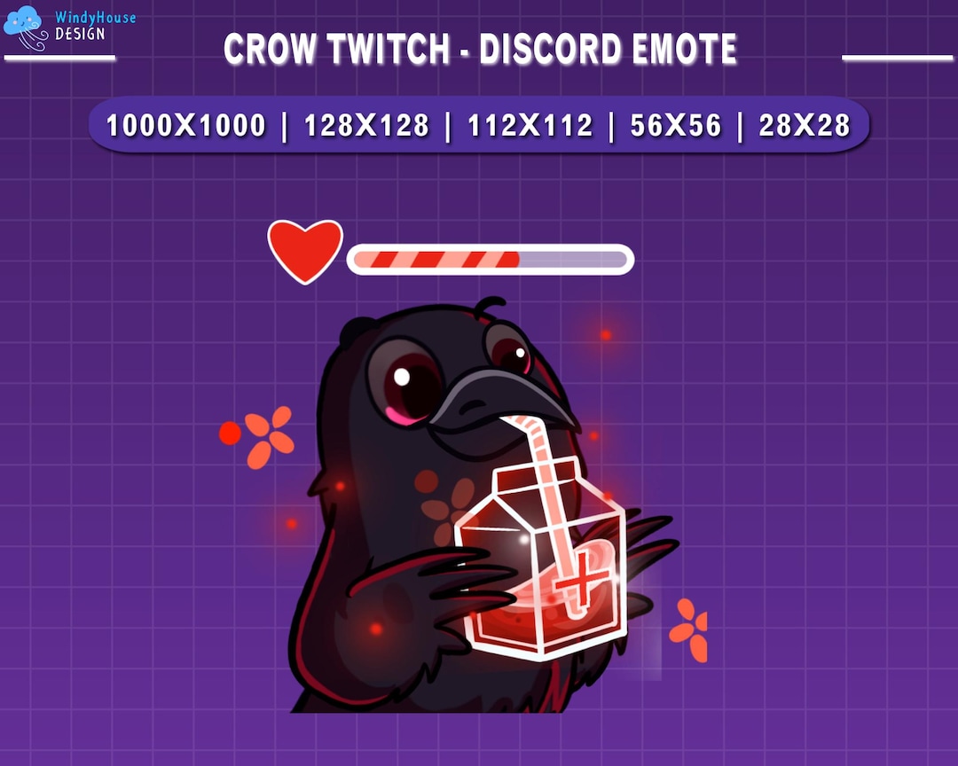 Crow Drinks Blood Animated Twitch Emote, Halloween Emotes, Raven Emojis ...
