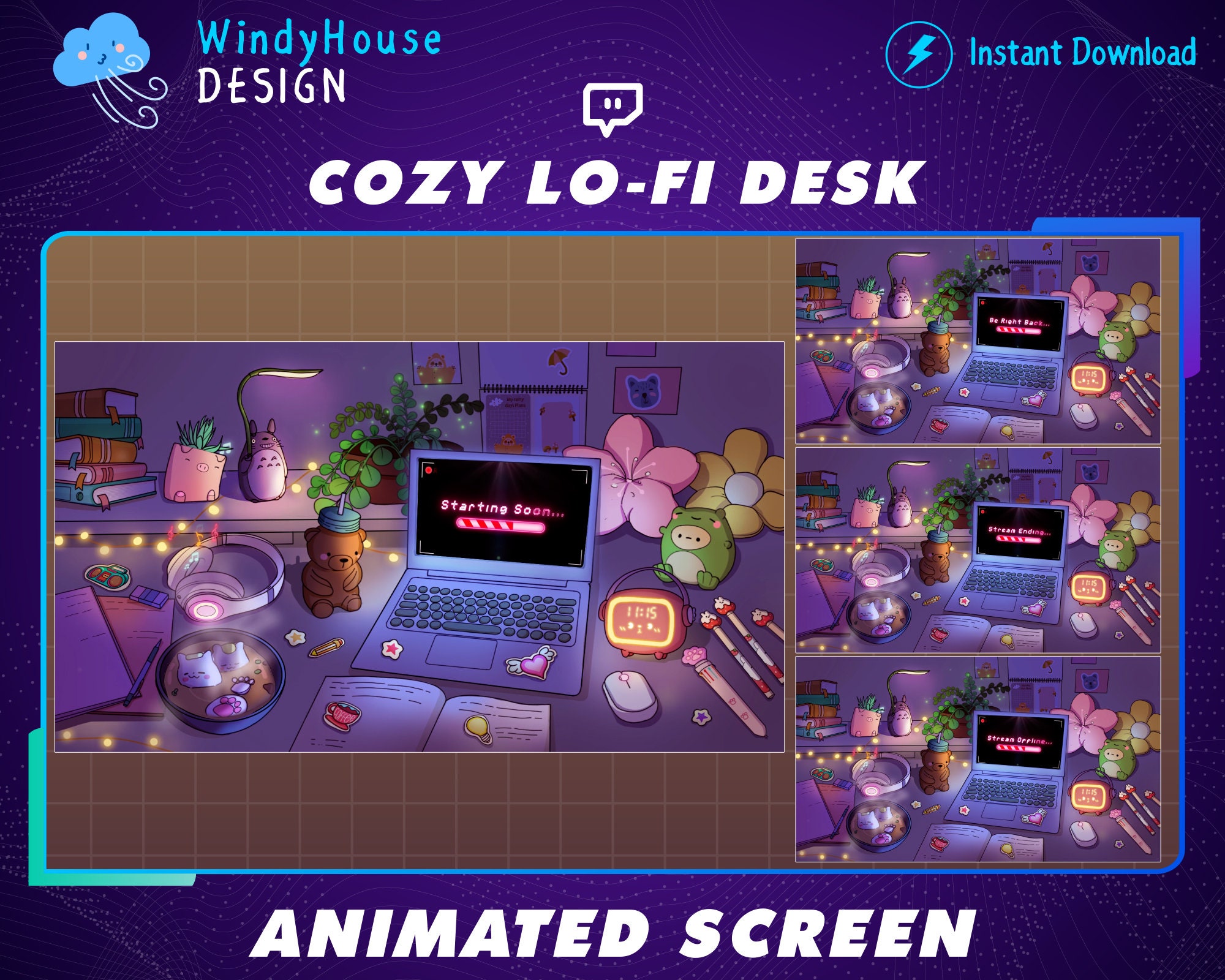 Animated Twitch Overlay Cozy Lofi Desk Stream Screen, Lofi Desk Stream ...