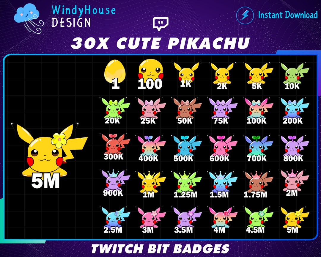 30x Pikachu Bit Badges / Pokemon Twitch Bit Badges Set/ Twitch Tier ...