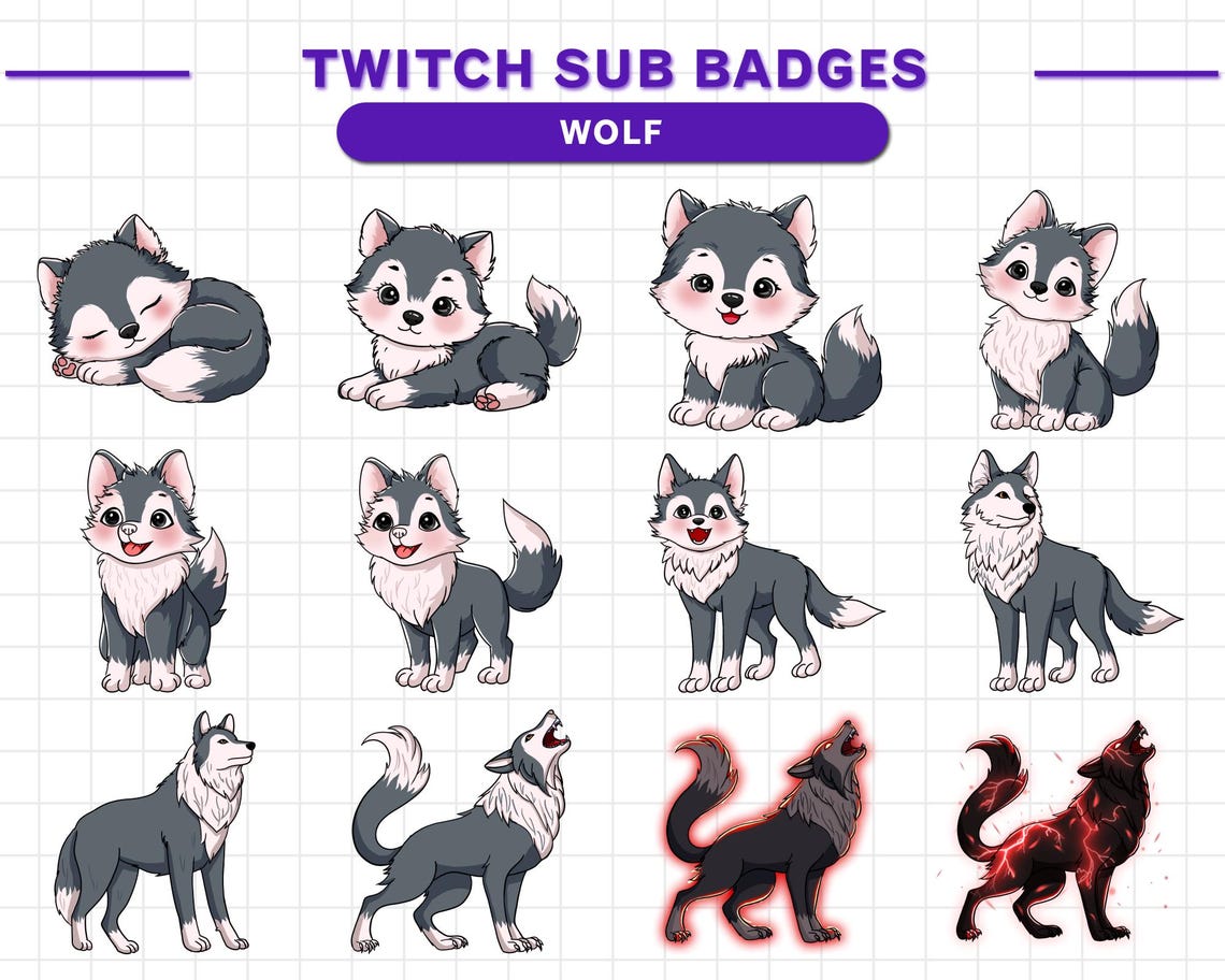Wolf Twitch Sub Badges/ Wolf Twitch Sub Badges Set/ Wolf Twitch Bit ...