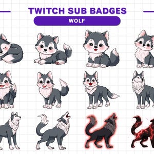 Wolf Twitch Sub Badges/ Wolf Twitch Sub Badges Set/ Wolf Twitch Bit ...