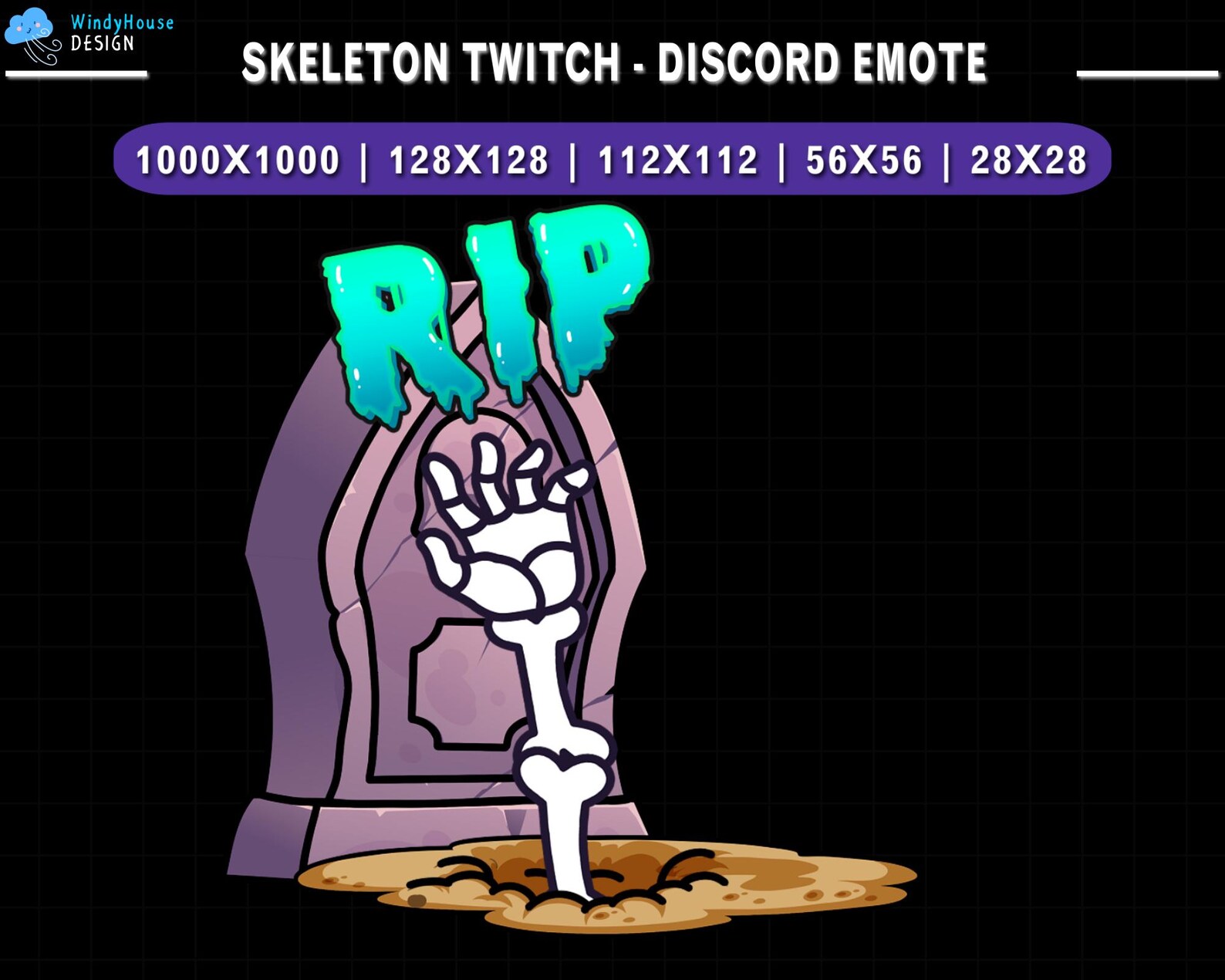 Animated Twitch Emote Skeleton RIP, Halloween Discord Emotes, Cute Bone ...