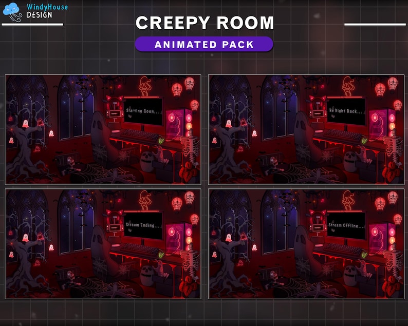 Animated Twitch Full Package Creepy Room, Halloween Room Stream Screens ...