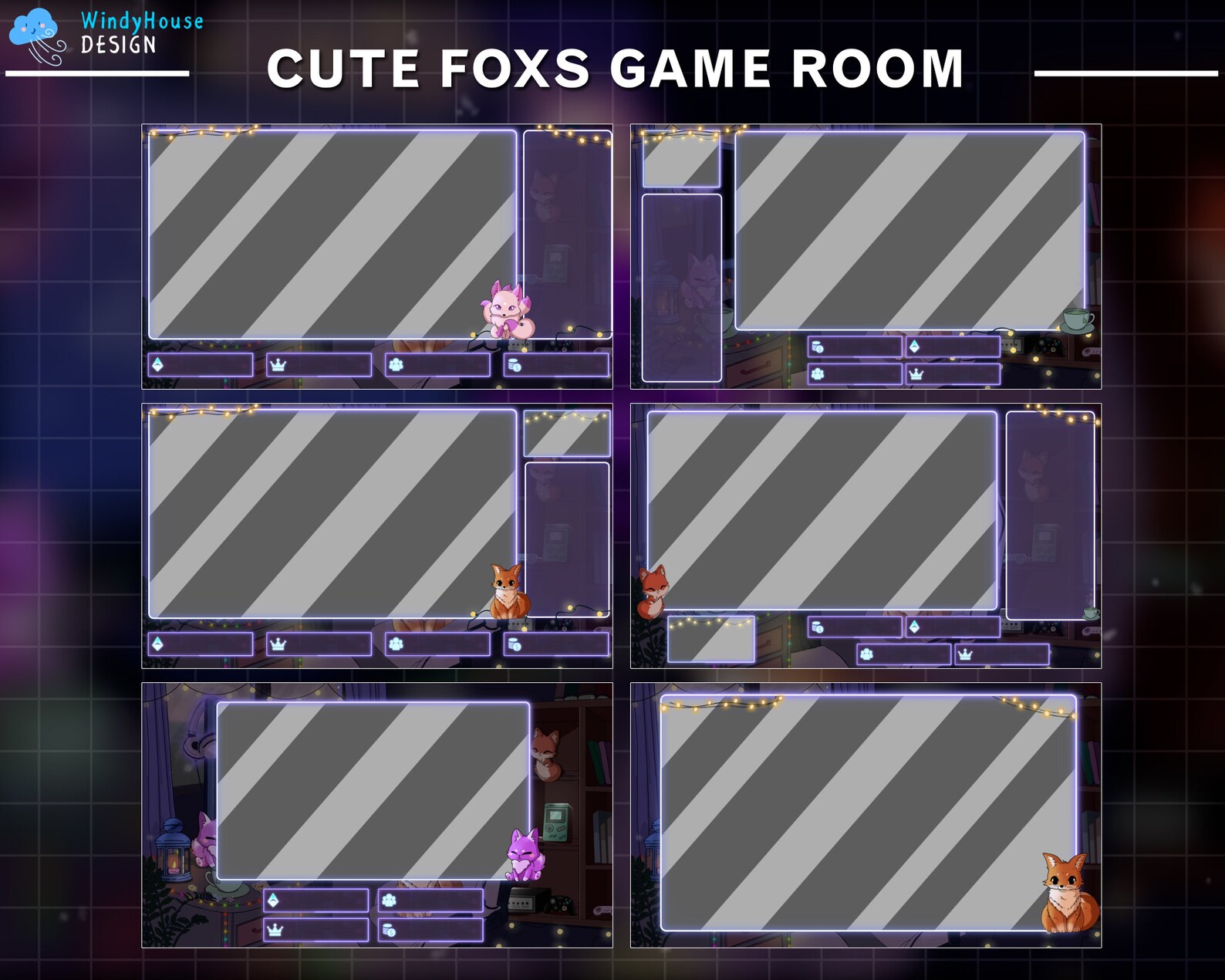 Animated Twitch Overlay Cute Fox Game Room, Animated Stream Package Lo ...