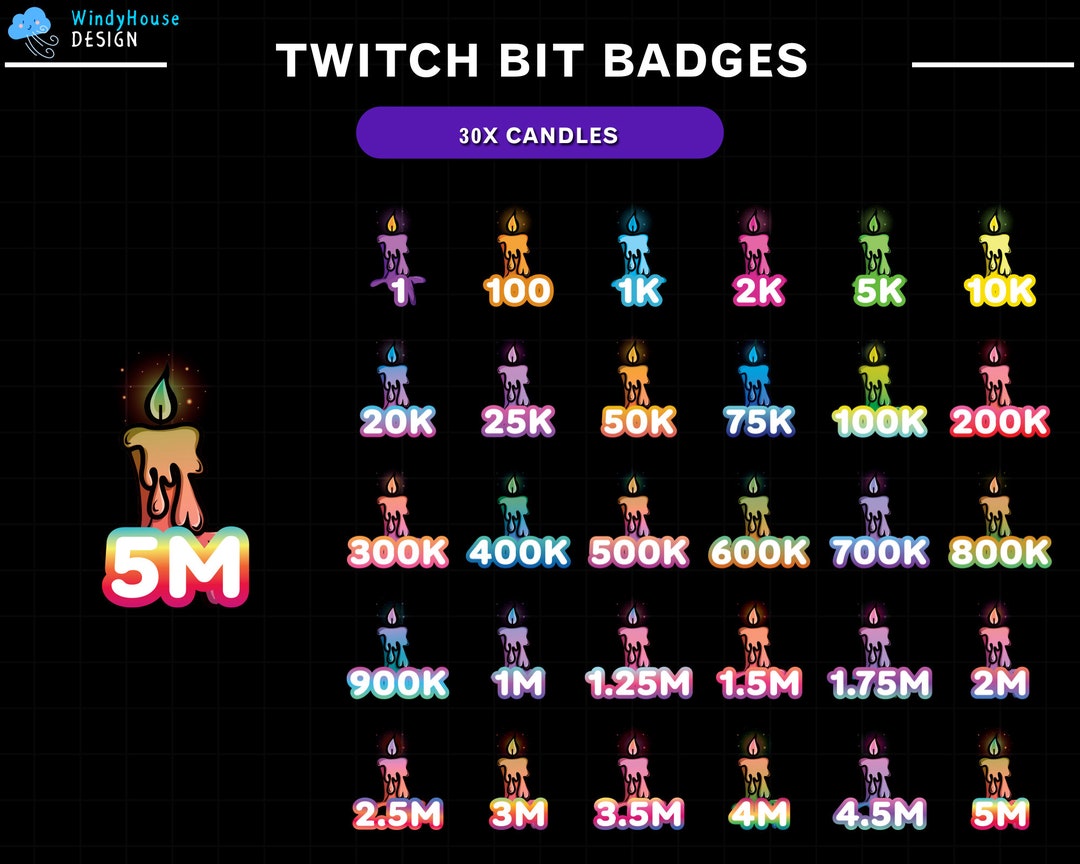 30x Candles Twitch Bit Badges / Complete Twitch Bit Badges Set/ Twitch ...