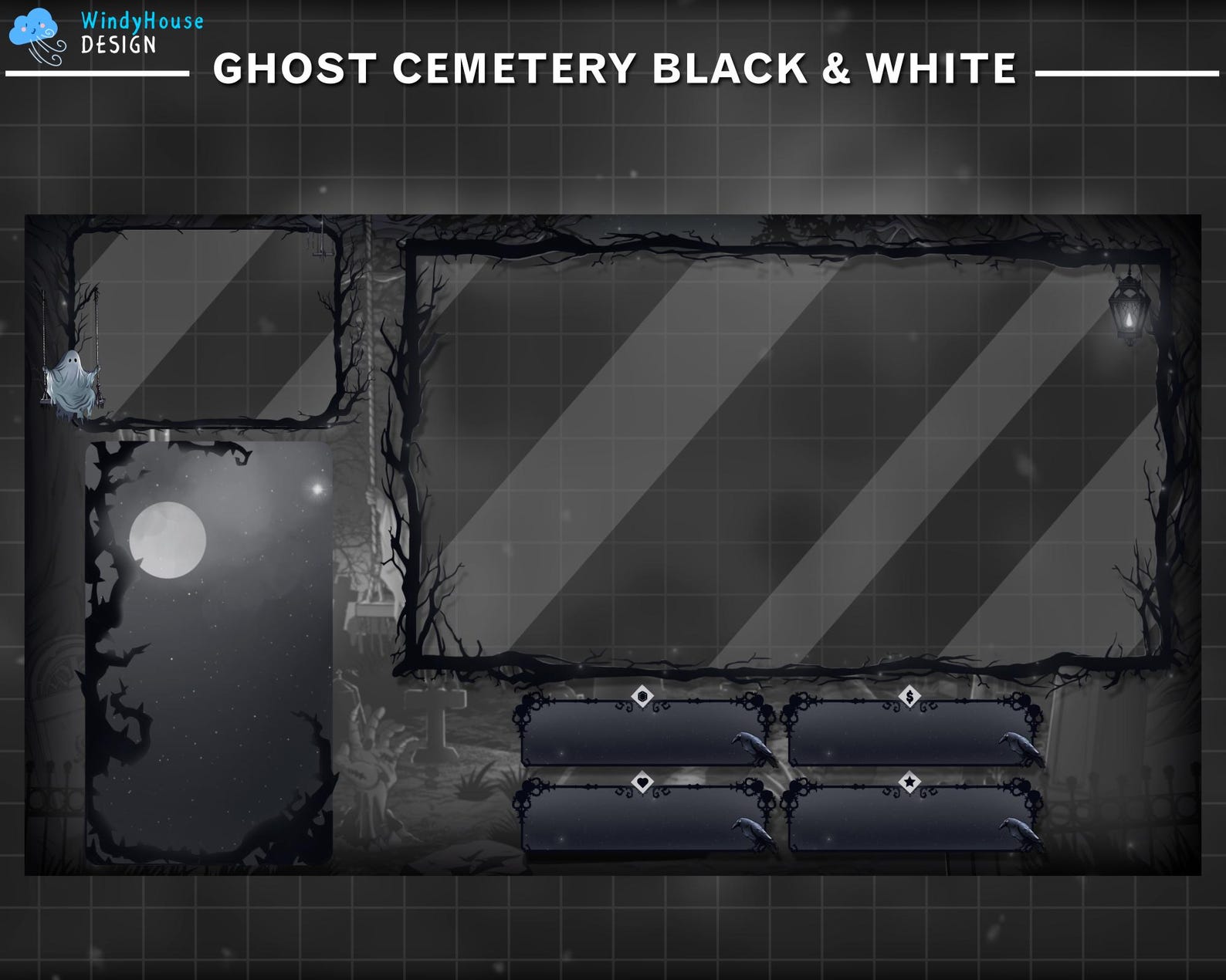 Animated Stream Package Cemetery Ghost Black White, Halloween Twitch ...
