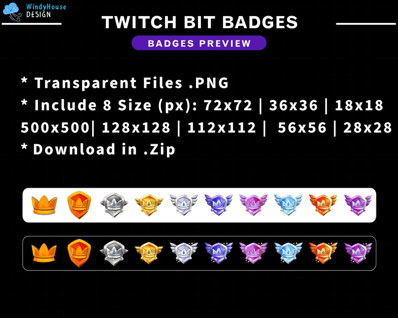 Metal Crown Twitch Sub Bit Badges, Ranking Twitch Bit Badges Set ...