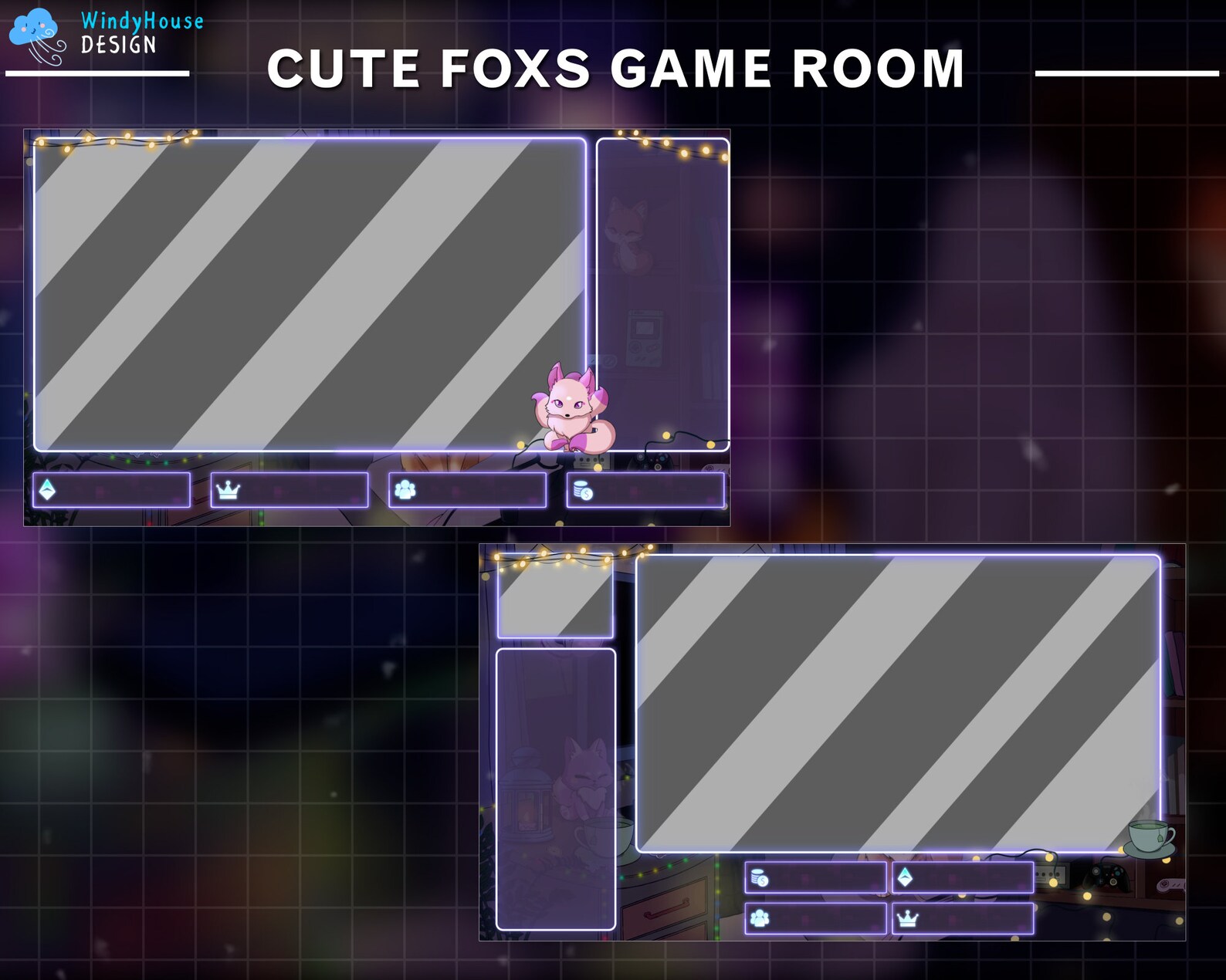 Animated Twitch Overlay Cute Fox Game Room, Animated Stream Package Lo ...