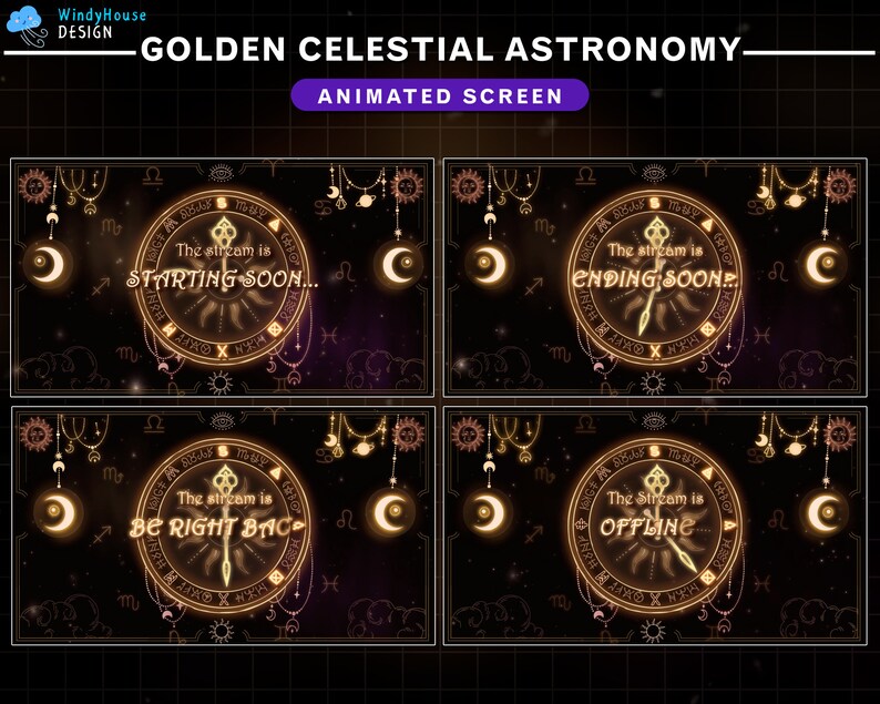 Animated Golden Celestial Astronomy Twitch Screens, Sun and Moon Tarot ...