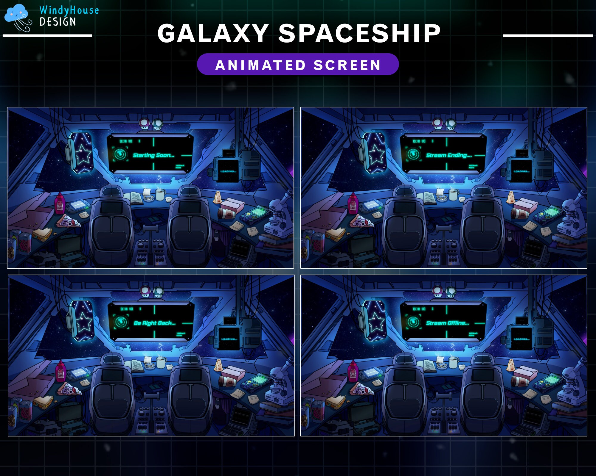 4x Animated Stream Screen for Twitch, Lo-fi Spaceship Room Twitch ...