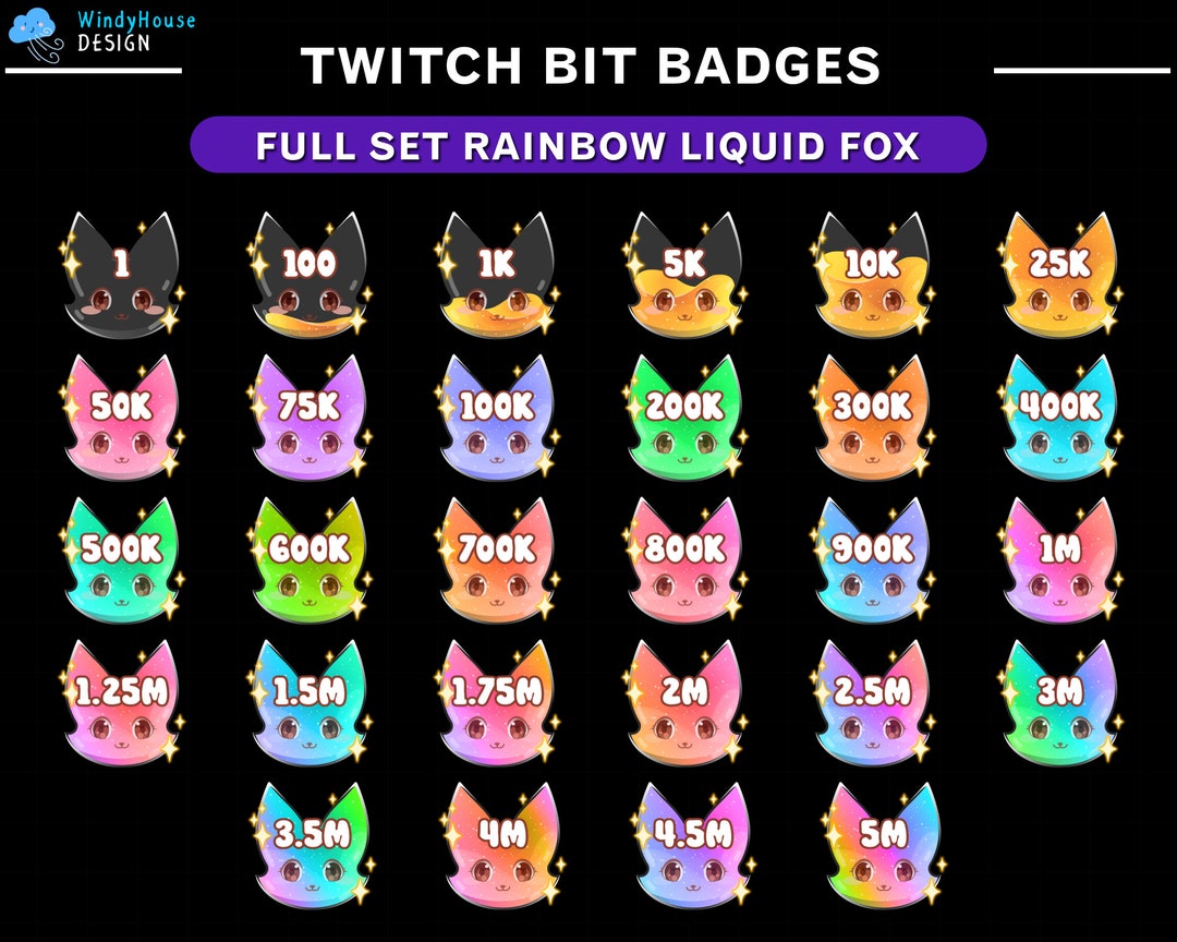 Liquid Fox Bottle Twitch Bit Badges/ Fox Twitch Bit Badges Set/ Number ...