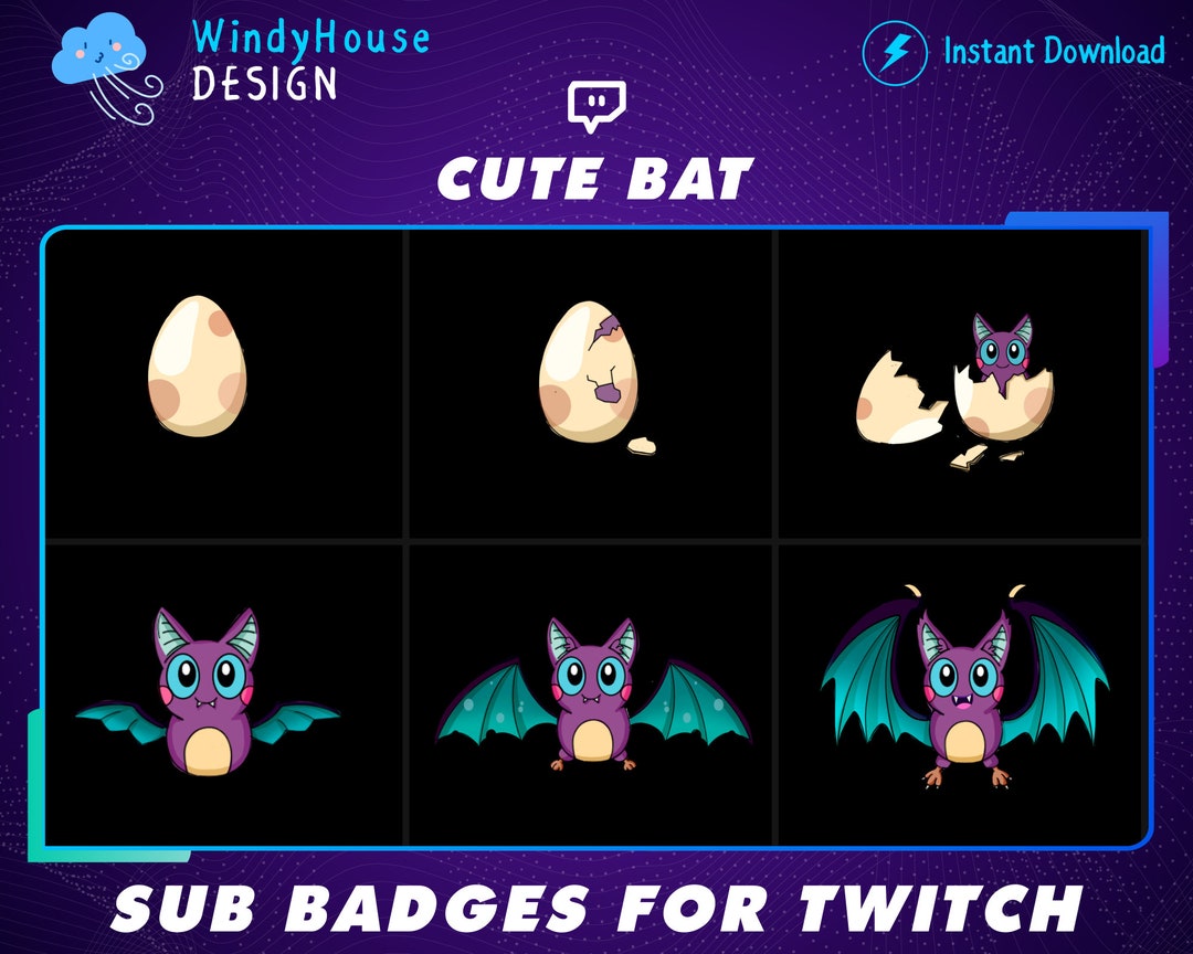 Cute Bat Twitch Sub Badges, Bit Badges, Cute Egg Badge, Bit Loyalty ...